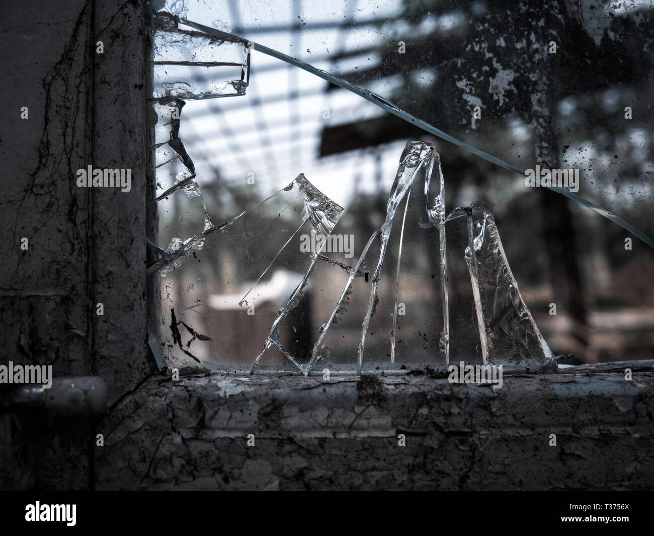 broken glass in old house, broken window in old house Stock Photo - Alamy