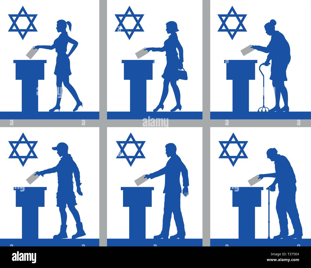 Israeli citizens voting for election in Israel. All the silhouette ...