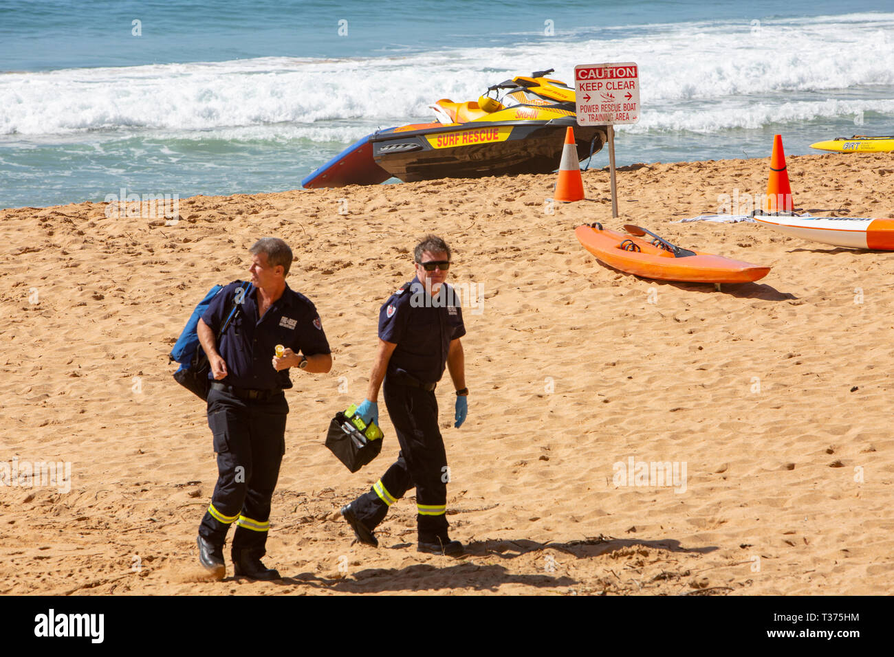 Paramedics help someone from a near drowning at the beach,Palm Beach ...