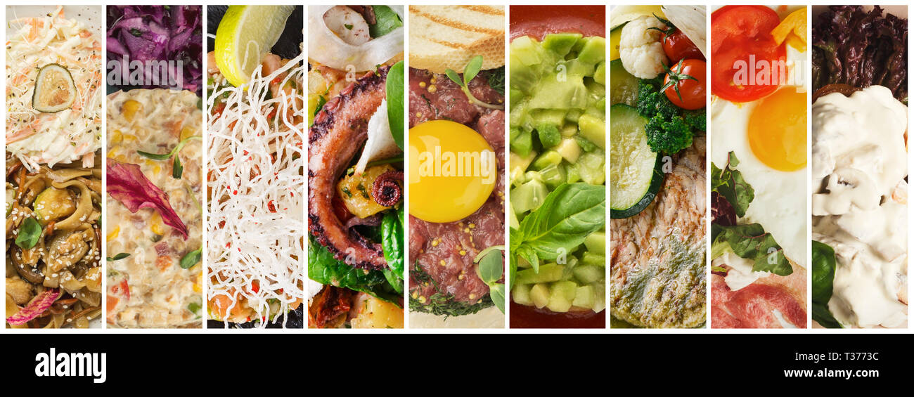 Collage delicious meals assortment, restaurant menu composition Stock ...