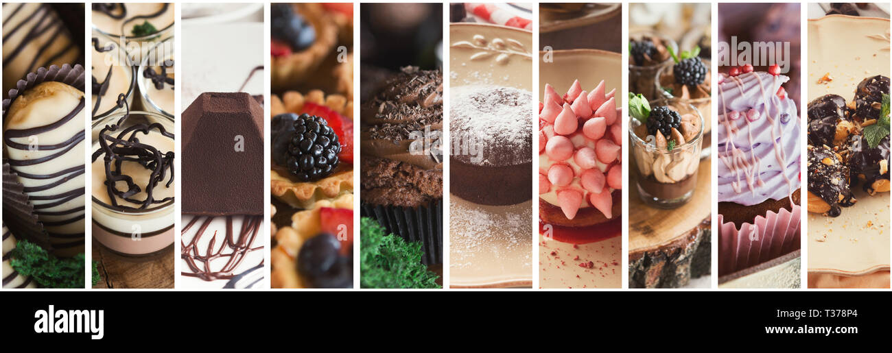 Confectionery. Collage of various candies and chocolate desserts Stock ...