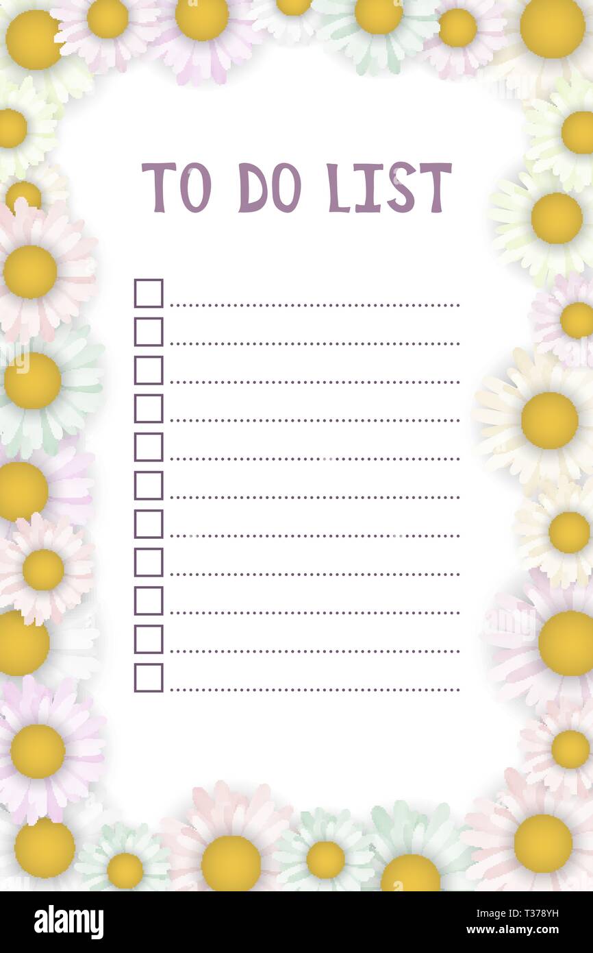 To do list. Spring design with camomiles. Vector illustration. Empty ...