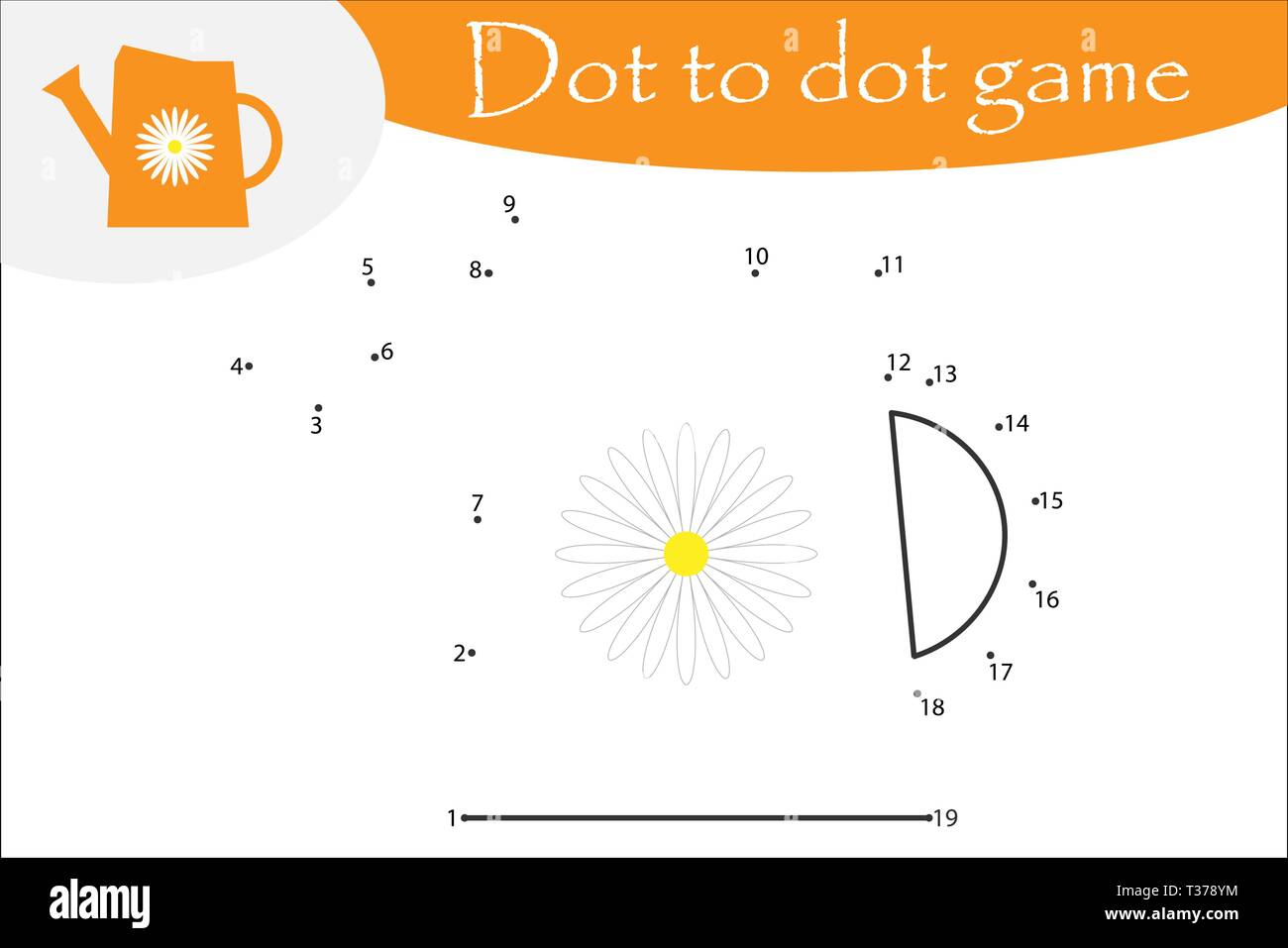 Watering can in cartoon style, dot to dot game, coloring page ...