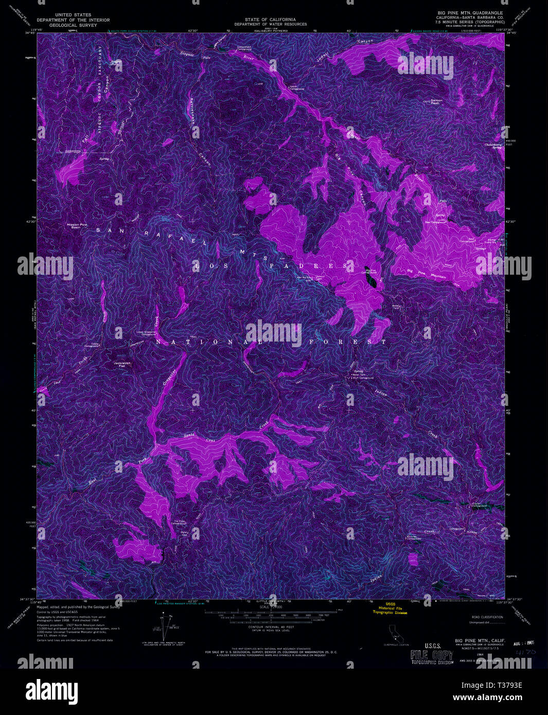 USGS TOPO Map California CA Big Pine Mtn 288411 1964 24000 Inverted ...