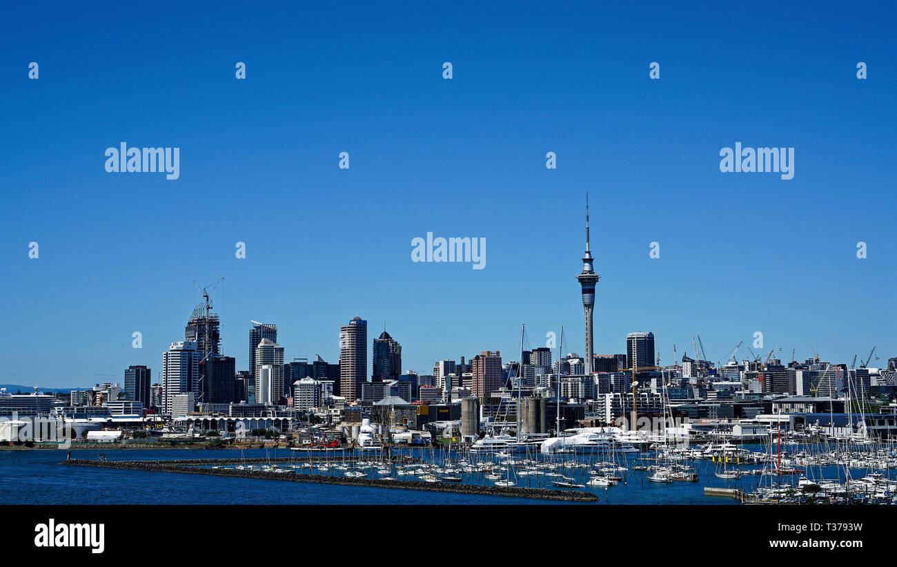 Auckland and harbour viewed from the Auckland Harbour Bridge, New ...