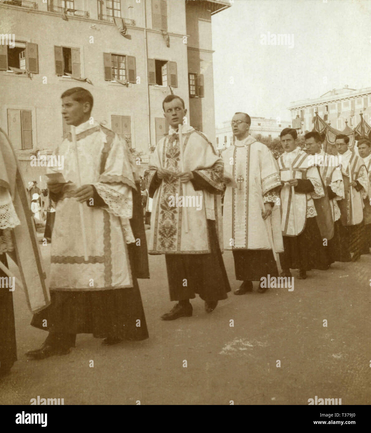 Catholic priests during the Cristo Re procession, Rome, Italy 1920s ...