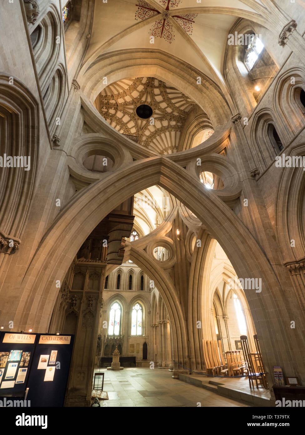 Wells Cathedral, Somerset, U.K. The scissor arches supporting the tower ...
