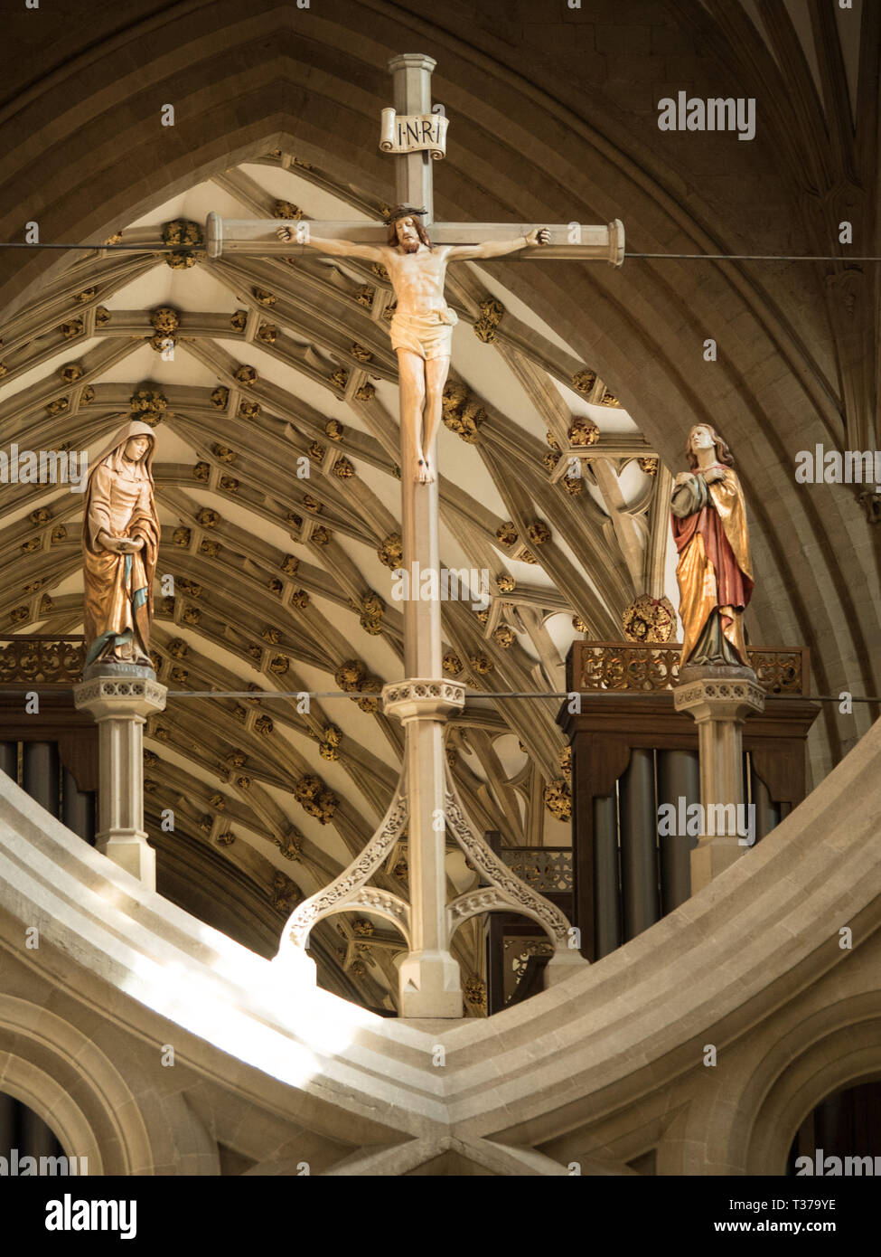 Wells Cathedral, Somerset, U.K. The crucifix, Mary Magdalene, and Mary ...
