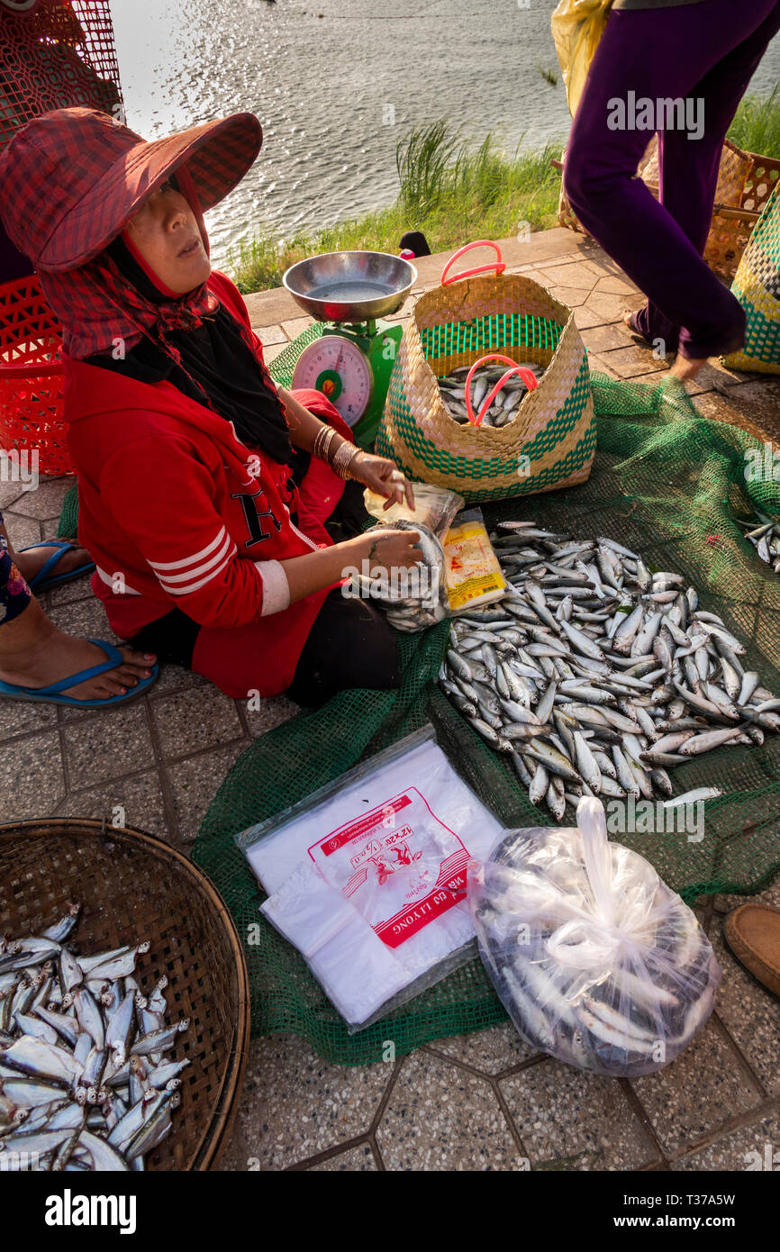 Cambodia, Kampong (Kompong) Cham, River Mekong riverside promenade ...