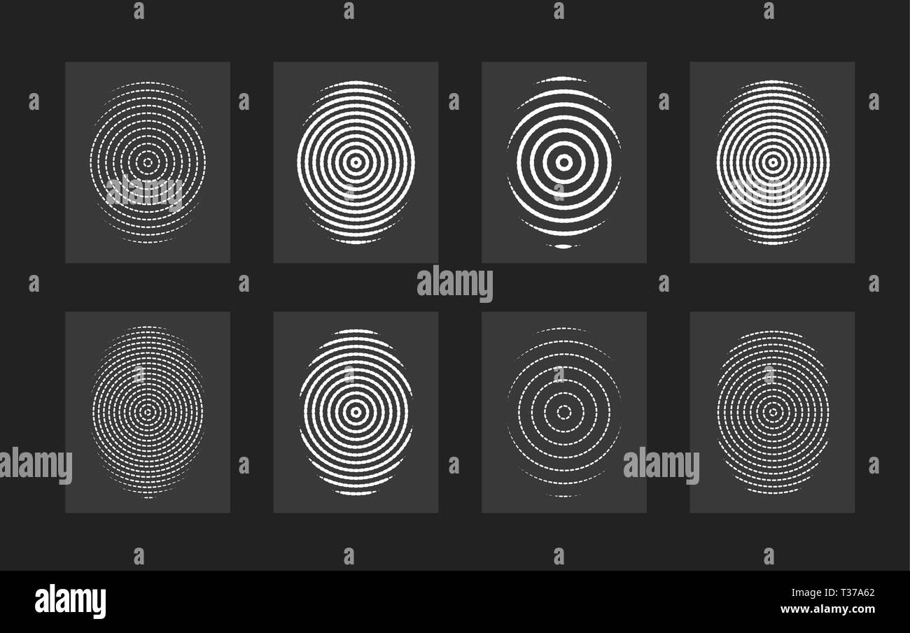 Fingerprint set, modern vector. Flat circular lines form, centric ...