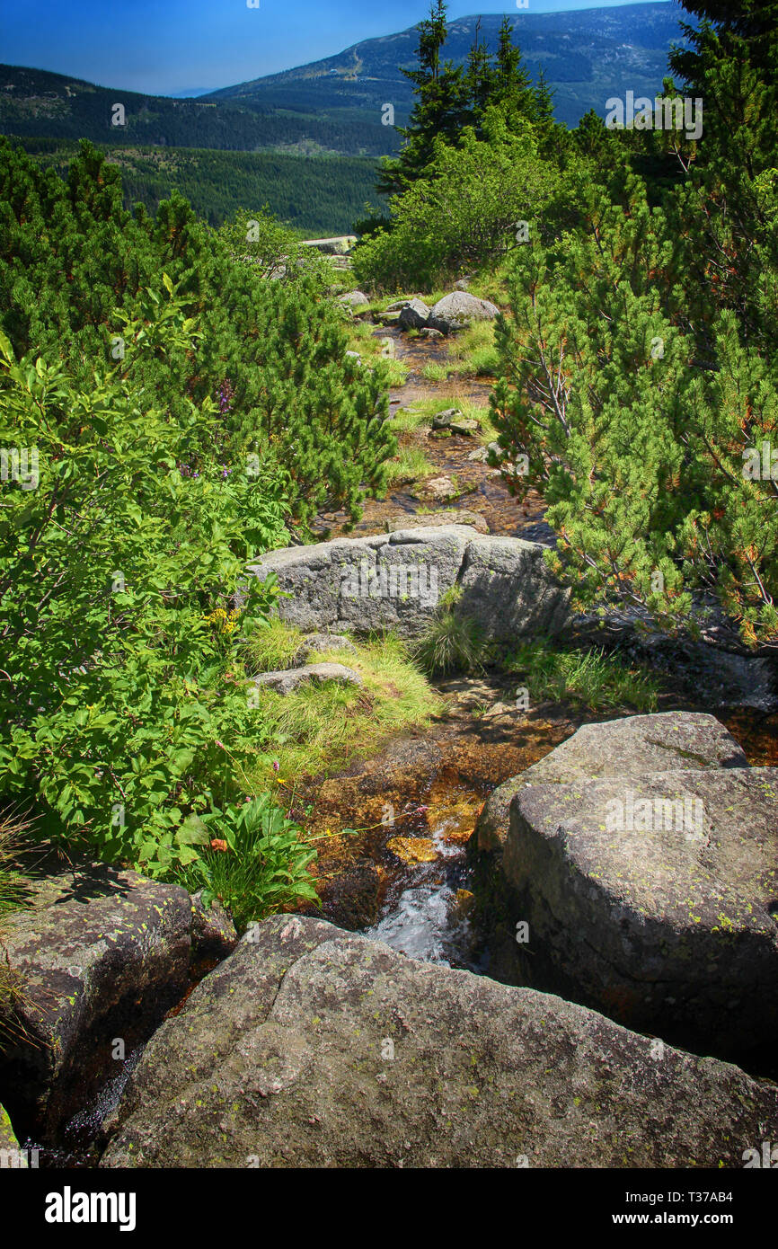 The river of the highest waterfall in National park Giant mountains in ...