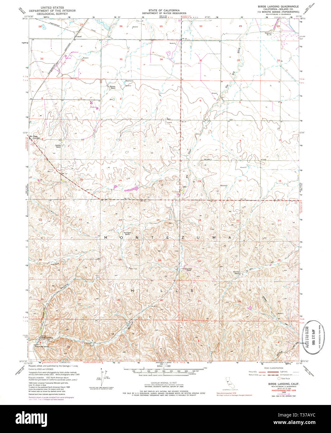 USGS TOPO Map California CA Birds Landing 288440 1953 24000 Restoration ...