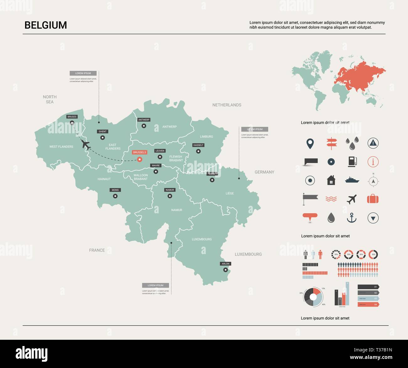 Vector map of Belgium . High detailed country map with division, cities ...
