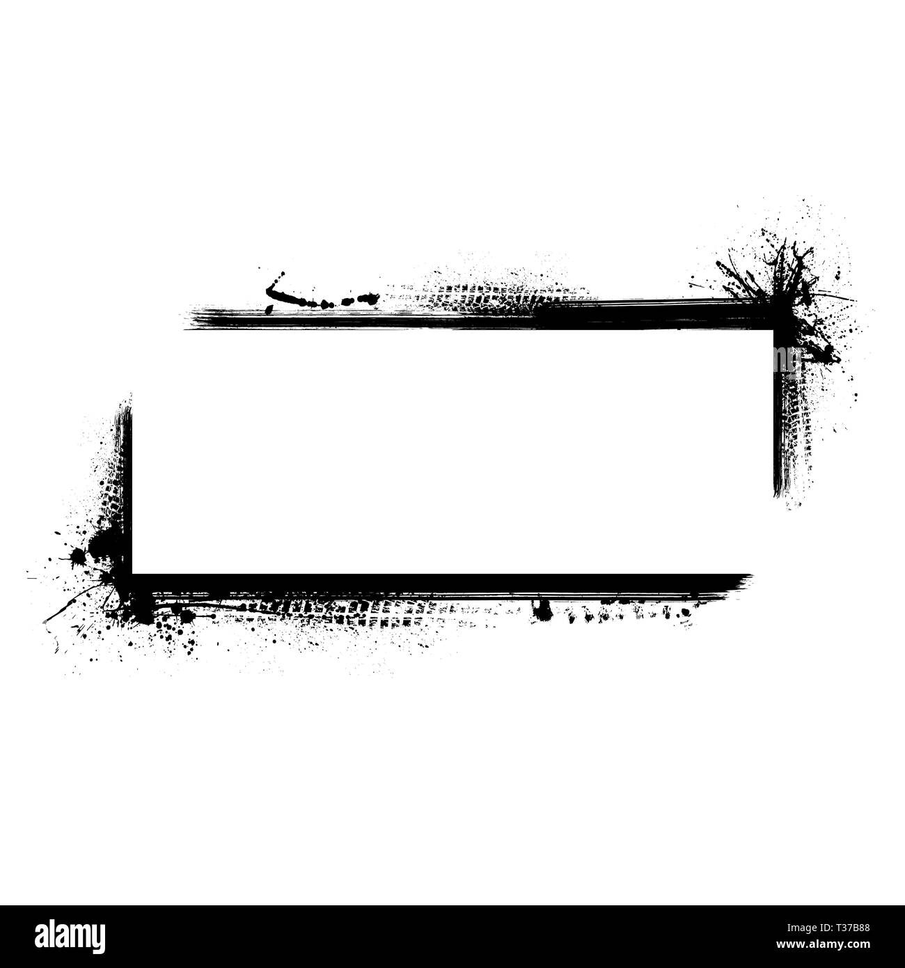 Black grunge horizontal frame with tire tracks isolated on white ...