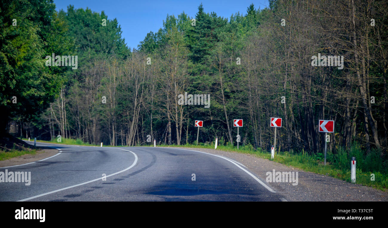 Summer asphalt road. Russian road. Road turn. Travelling by car Stock ...
