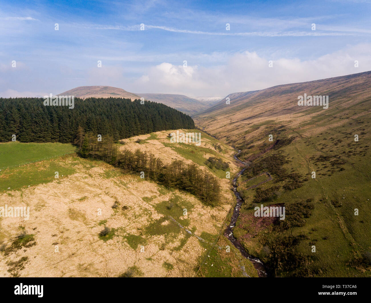 Aerial view of the Brecon Beacons National Park on a Spring moring in ...
