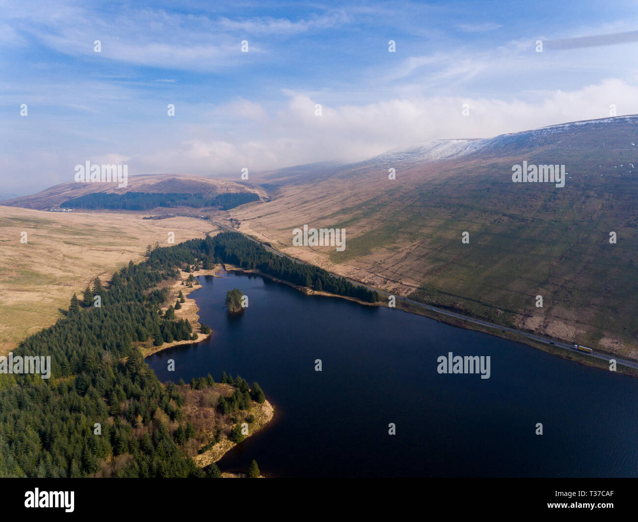 Aerial view of the Brecon Beacons National Park on a Spring moring in ...