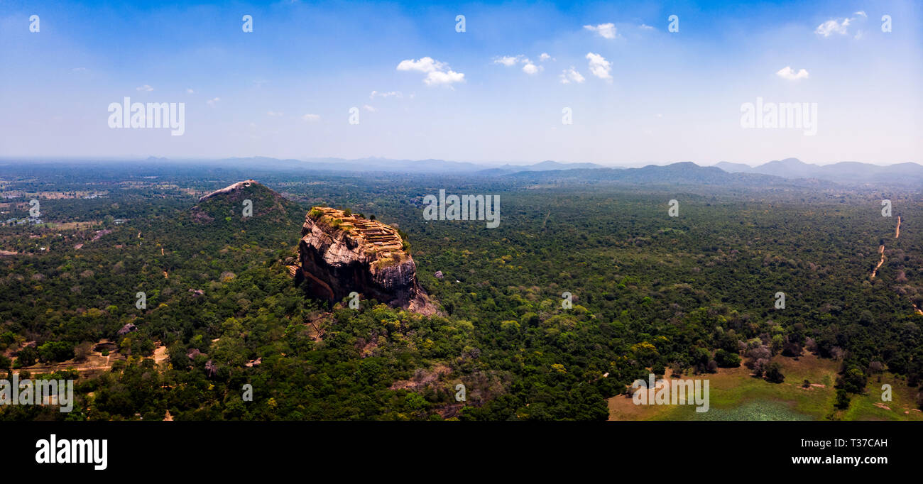 Sigiriya rock fortress in Sri Lanka panoramic aerial landscape view ...