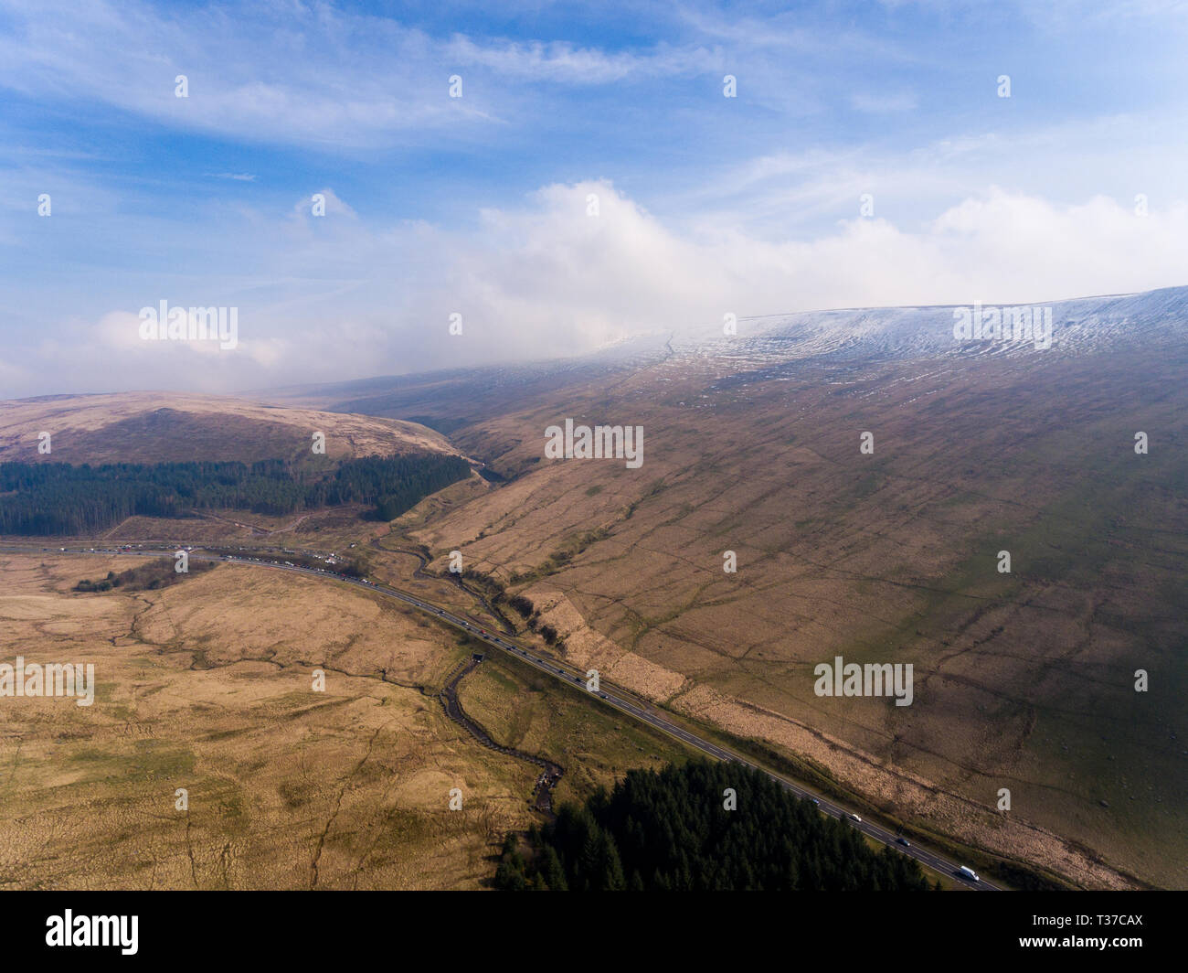 Aerial view of the Brecon Beacons National Park on a Spring moring in ...