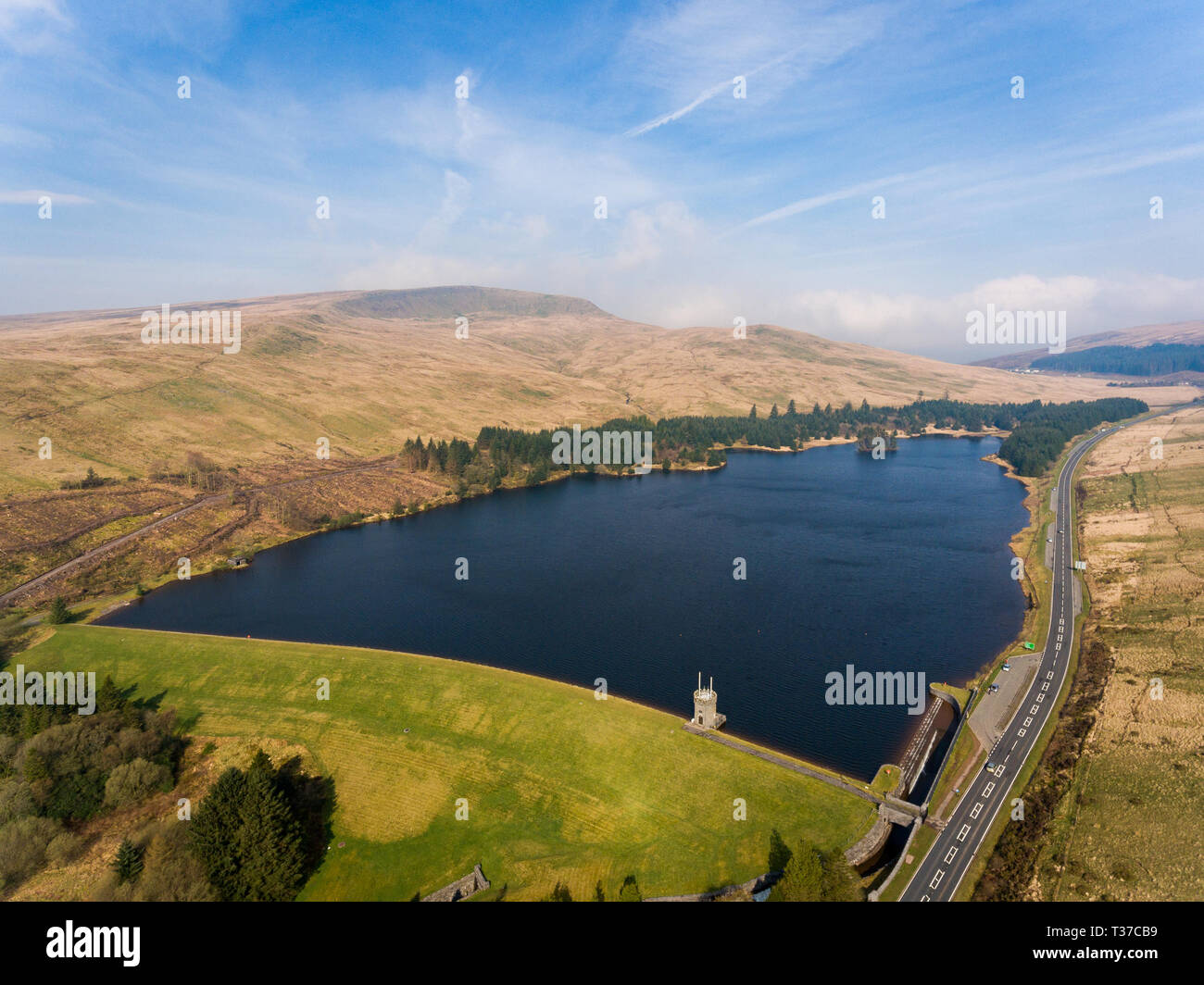 Aerial view of the Brecon Beacons National Park on a Spring moring in ...