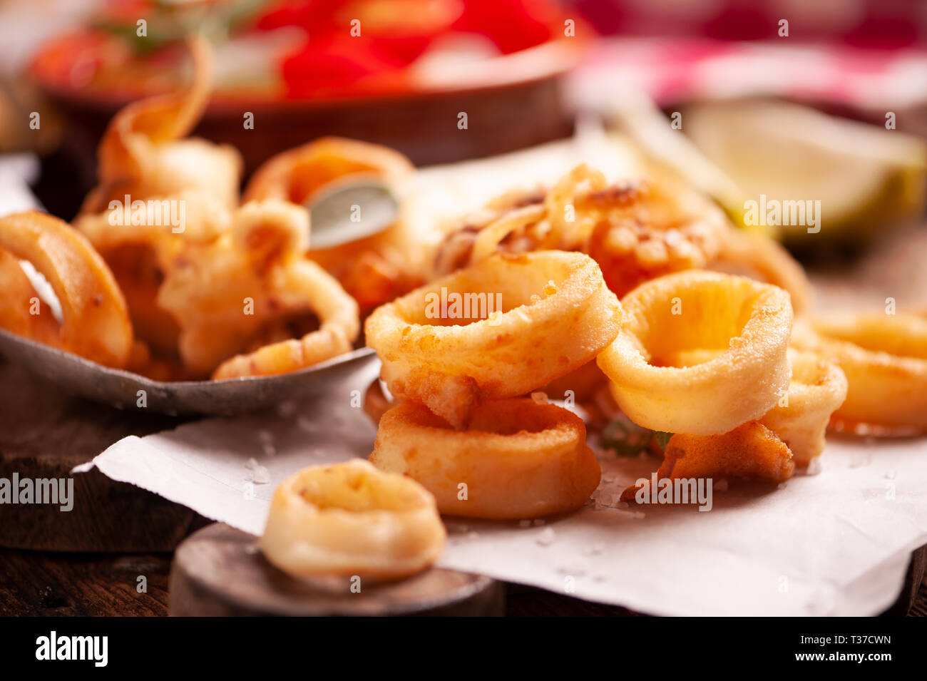Traditional Italian fried calamari close up Stock Photo - Alamy