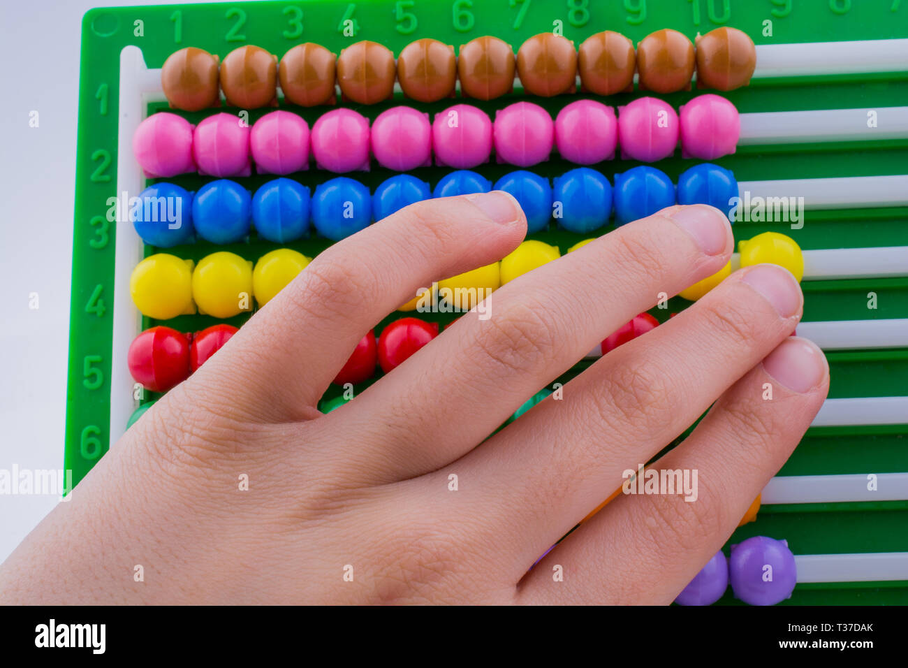 Hand using a color abacus Stock Photo - Alamy