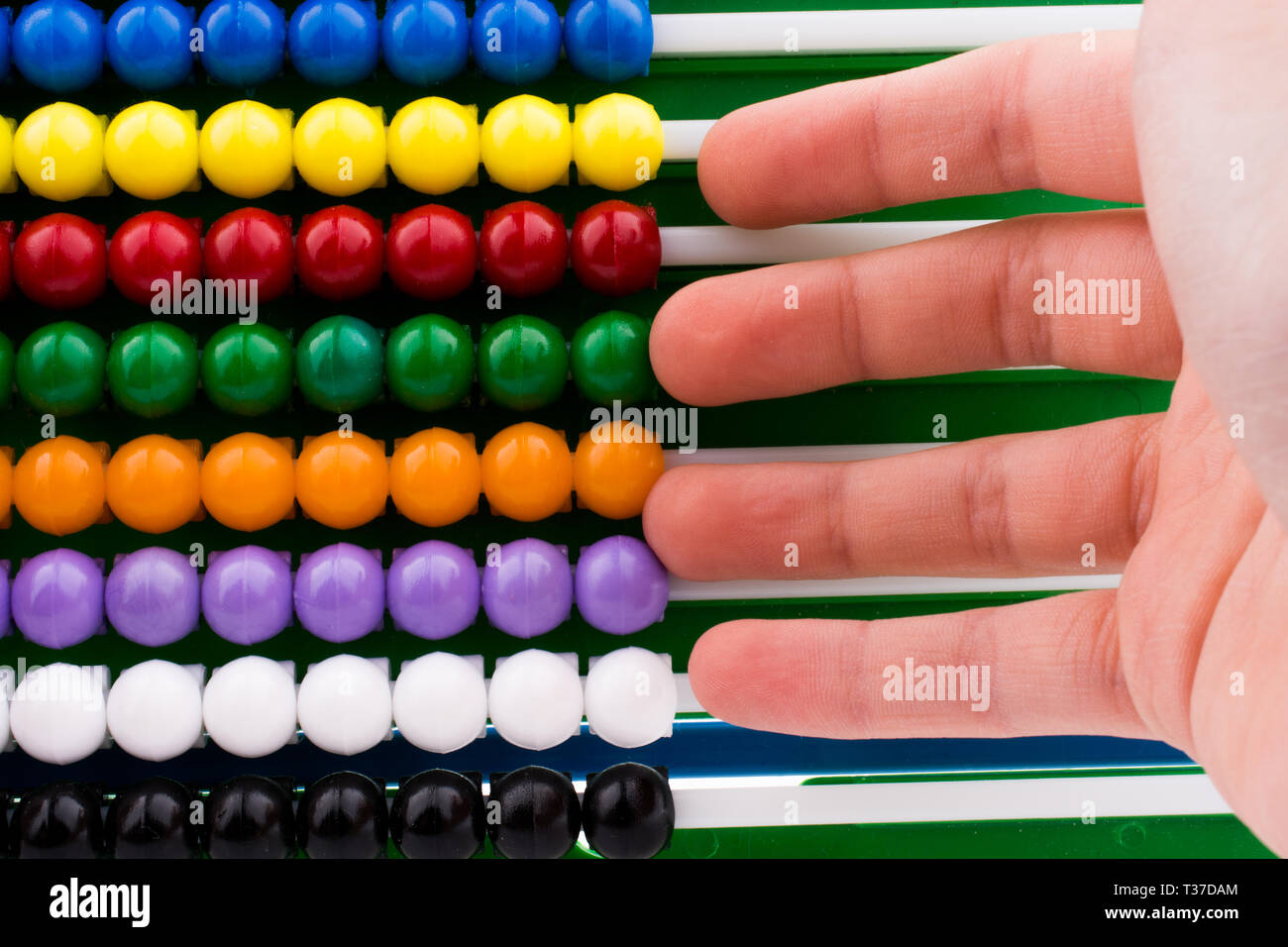 Hand using a color abacus Stock Photo - Alamy
