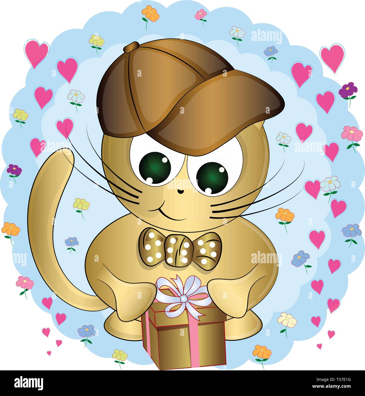 cartoon cute cat with gifts. greeting card. vector illustration Stock ...