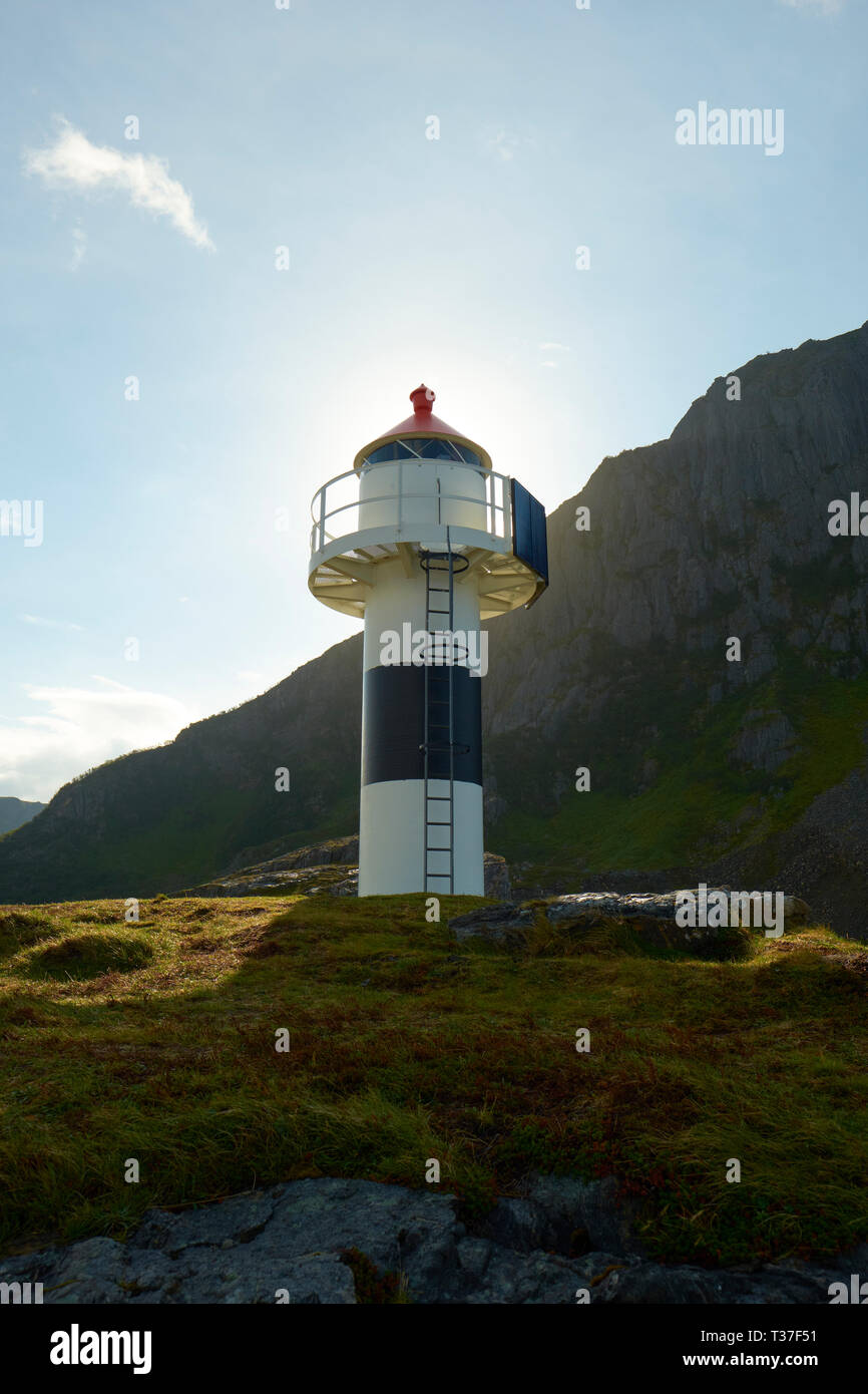 The unmanned small lighthouse at Bukkekjerka on Andoya in Nordland ...