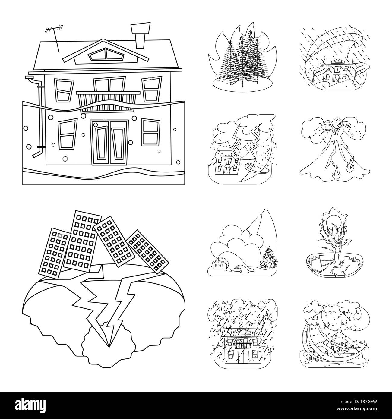 Vector design of cataclysm and disaster sign. Set of cataclysm and ...