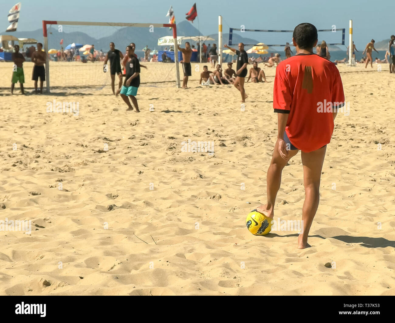 RIO DE JANEIRO, BRAZIL- 25,MAY, 2016: free kick in a beach soccer game ...