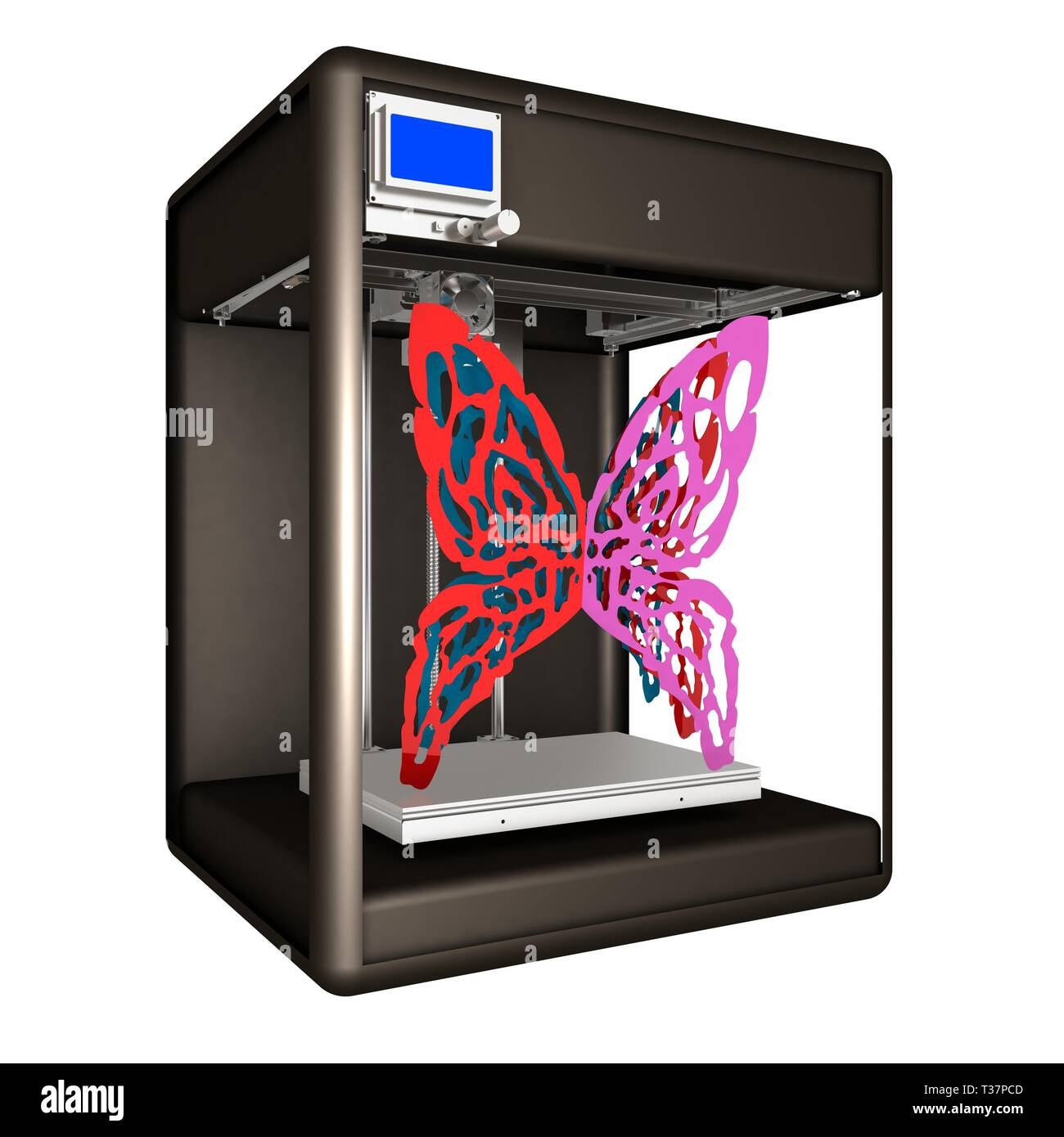 3d printer during work on the new butterfly design. 3d illustration ...