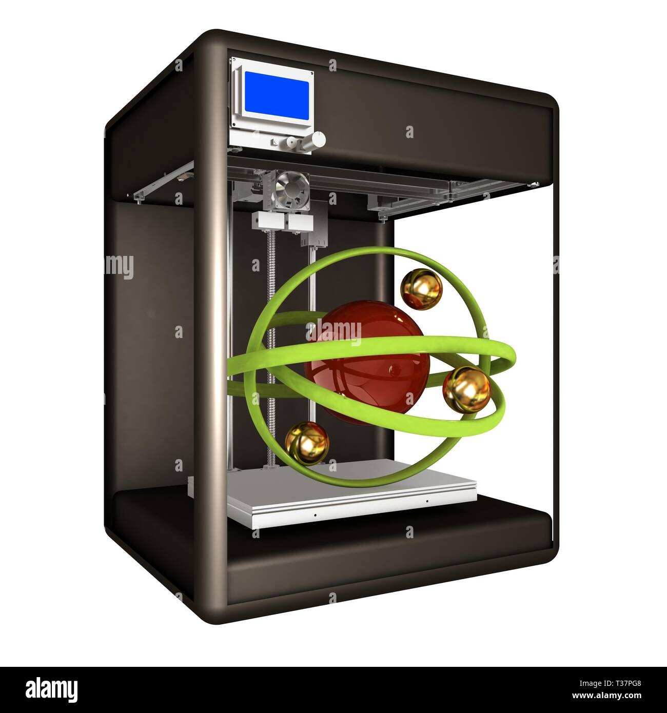 3d printer during work on the atom. Scientific high technology concept ...