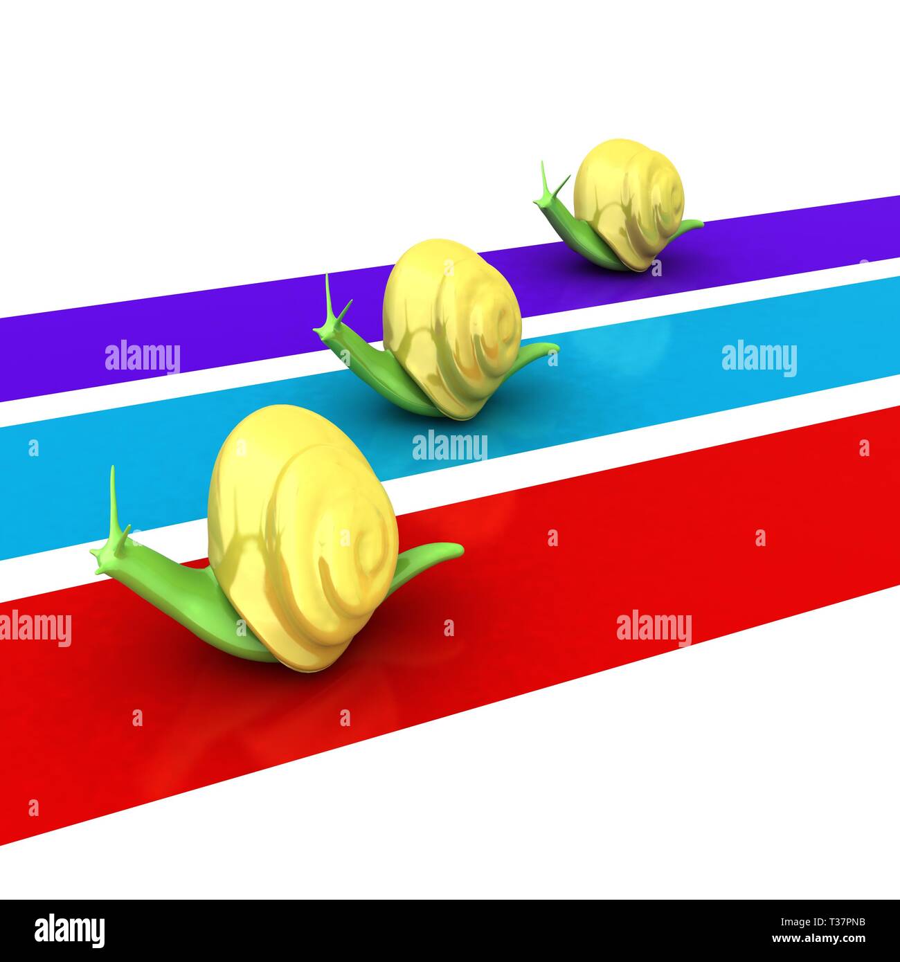Racing snails. 3D illustration Stock Photo - Alamy