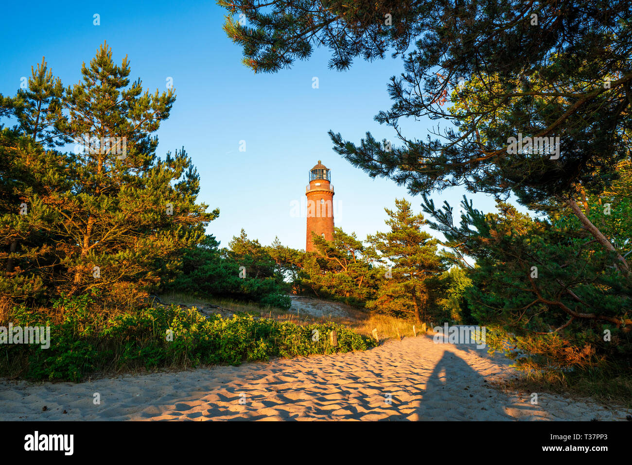 West Beach of Prerow and Lighthouse Stock Photo - Alamy