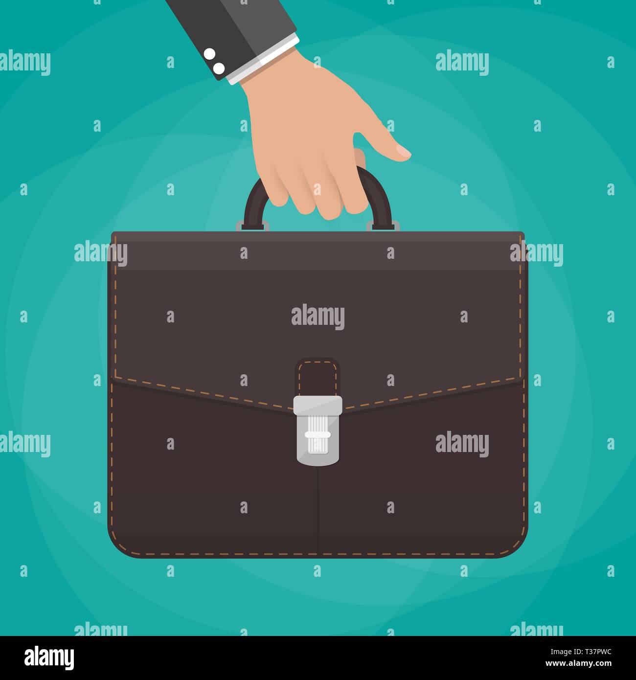 cartoon businessman hand holding brown leather briefcase. vector ...