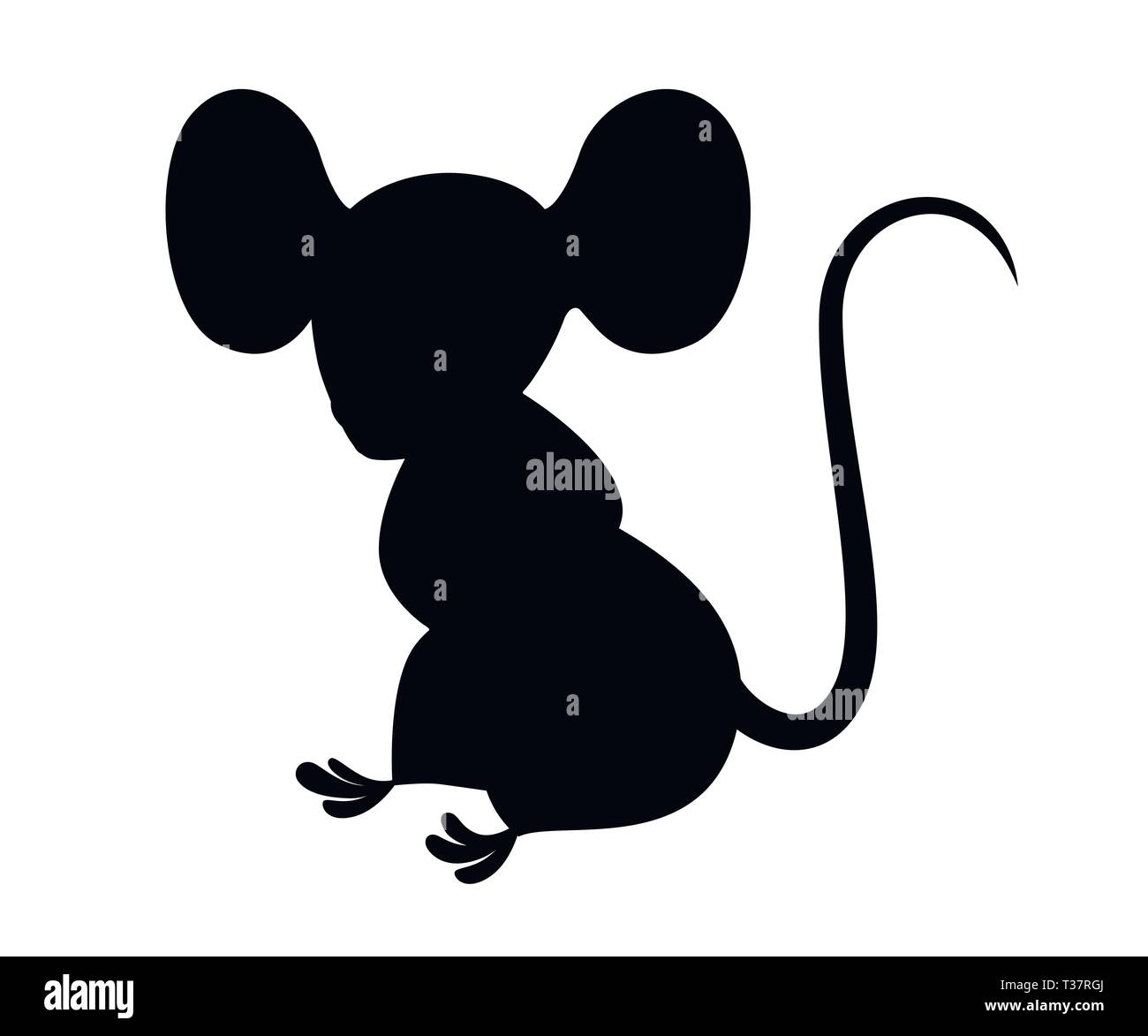 Black silhouette. Cute little gray mouse sit on floor. Cartoon animal ...