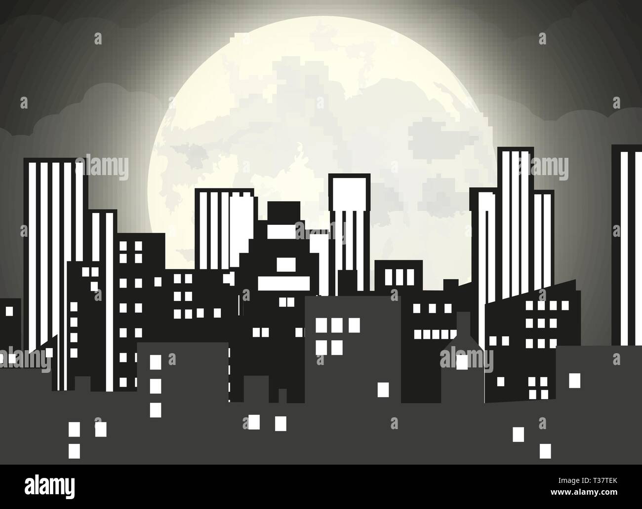 City Night Skyline Drawing
