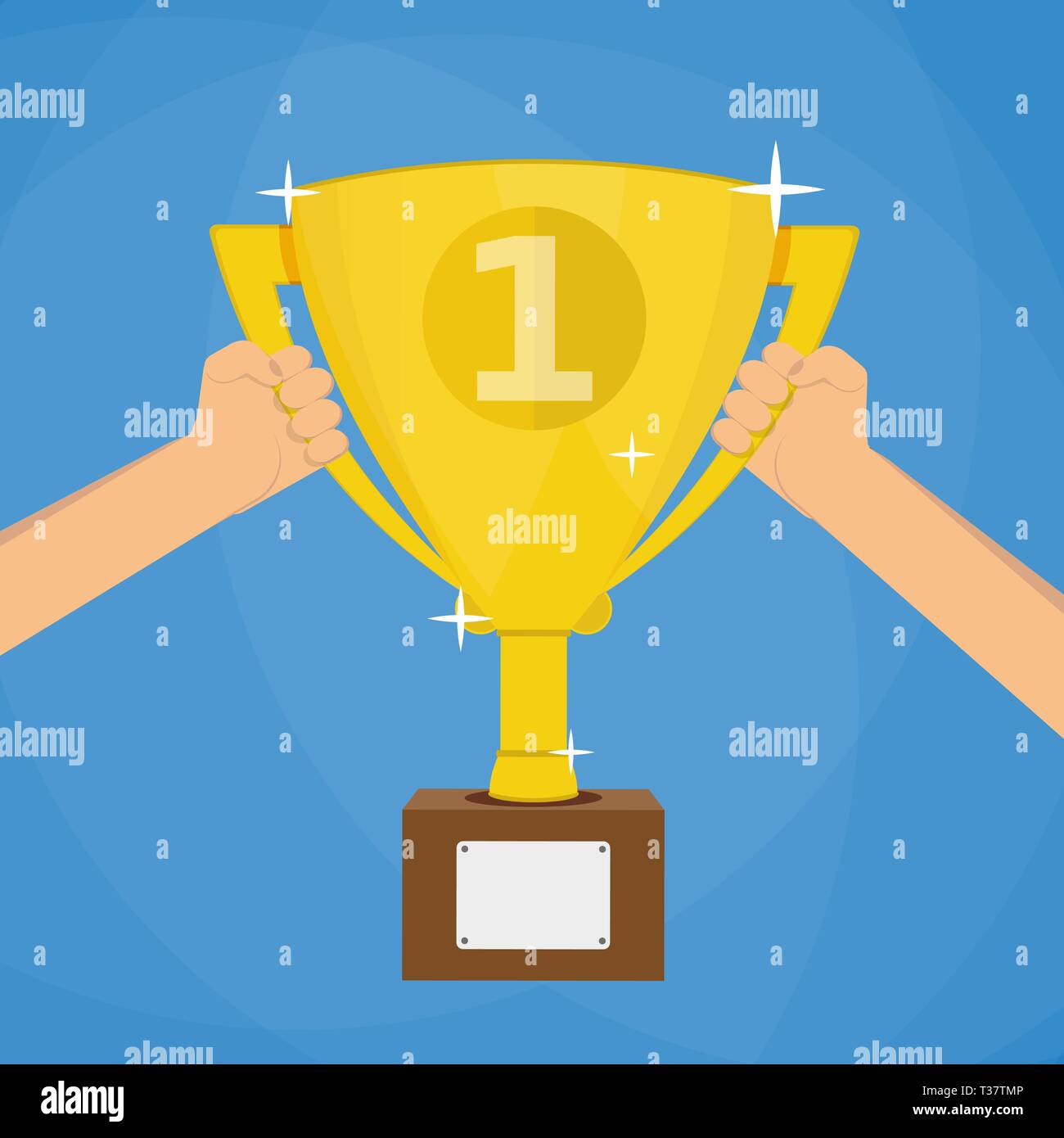 Soccer football gold trophy for winner. hands holding gold winners cup ...