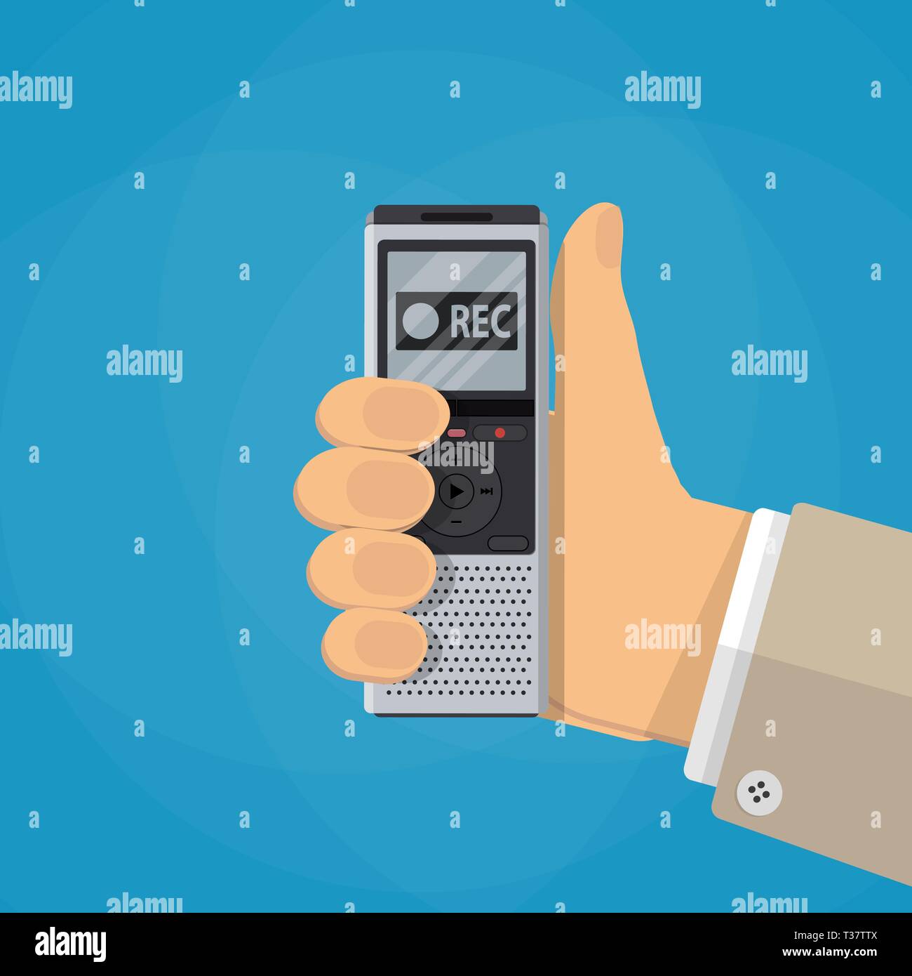 Journalist hand holds dictaphone, voice recorder. Journalism concept . news concept. vector ...