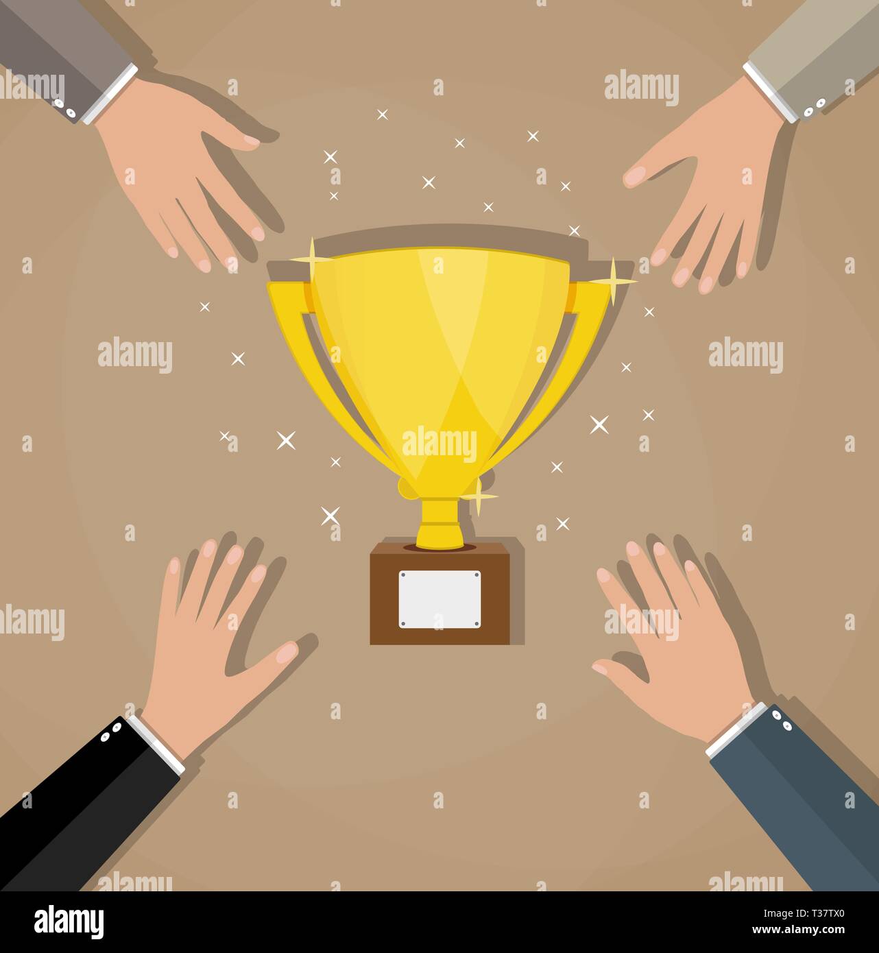 Competition between businessmans for golden trophy cup. Business ...