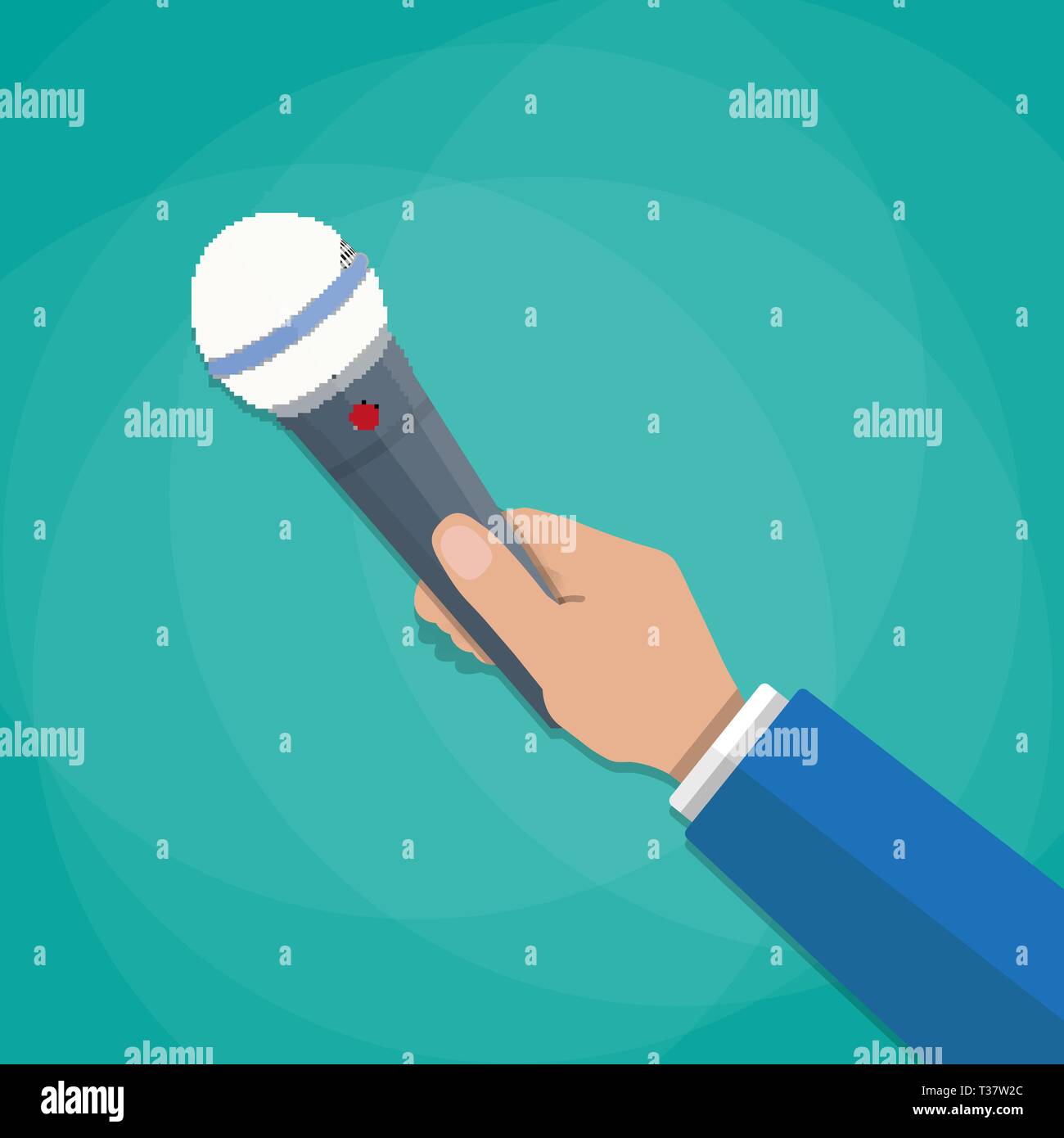 hand holding a microphone. journalims concept. vector illustration in ...