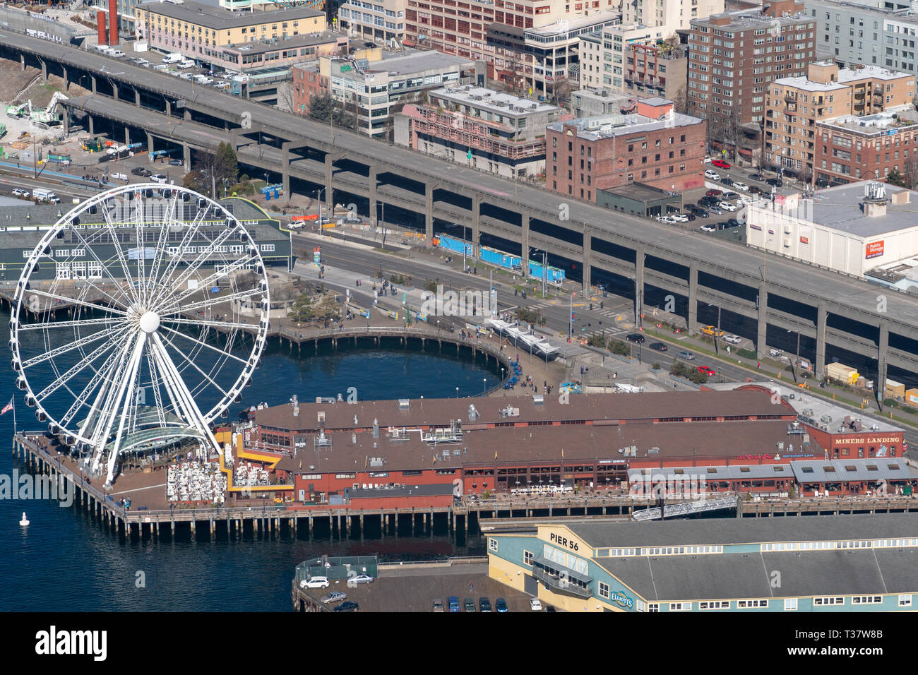 Seattle, Washington - 2019-03-03 - Seattle Ferris wheel aerial photo ...