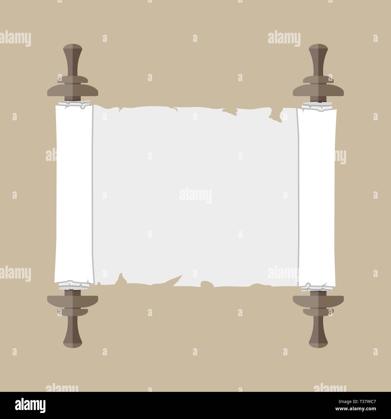 Ancient paper scroll with wooden handles. vector illustration in flat ...