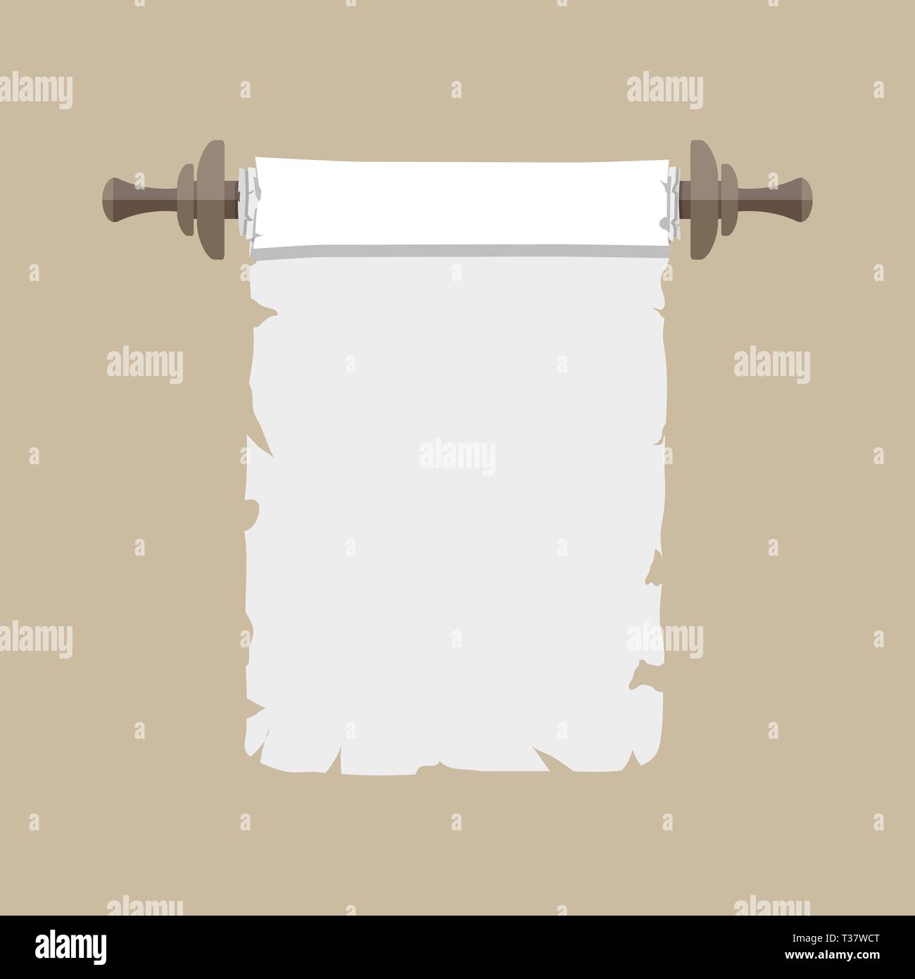 Ancient paper scroll with wooden handles. vector illustration in flat ...