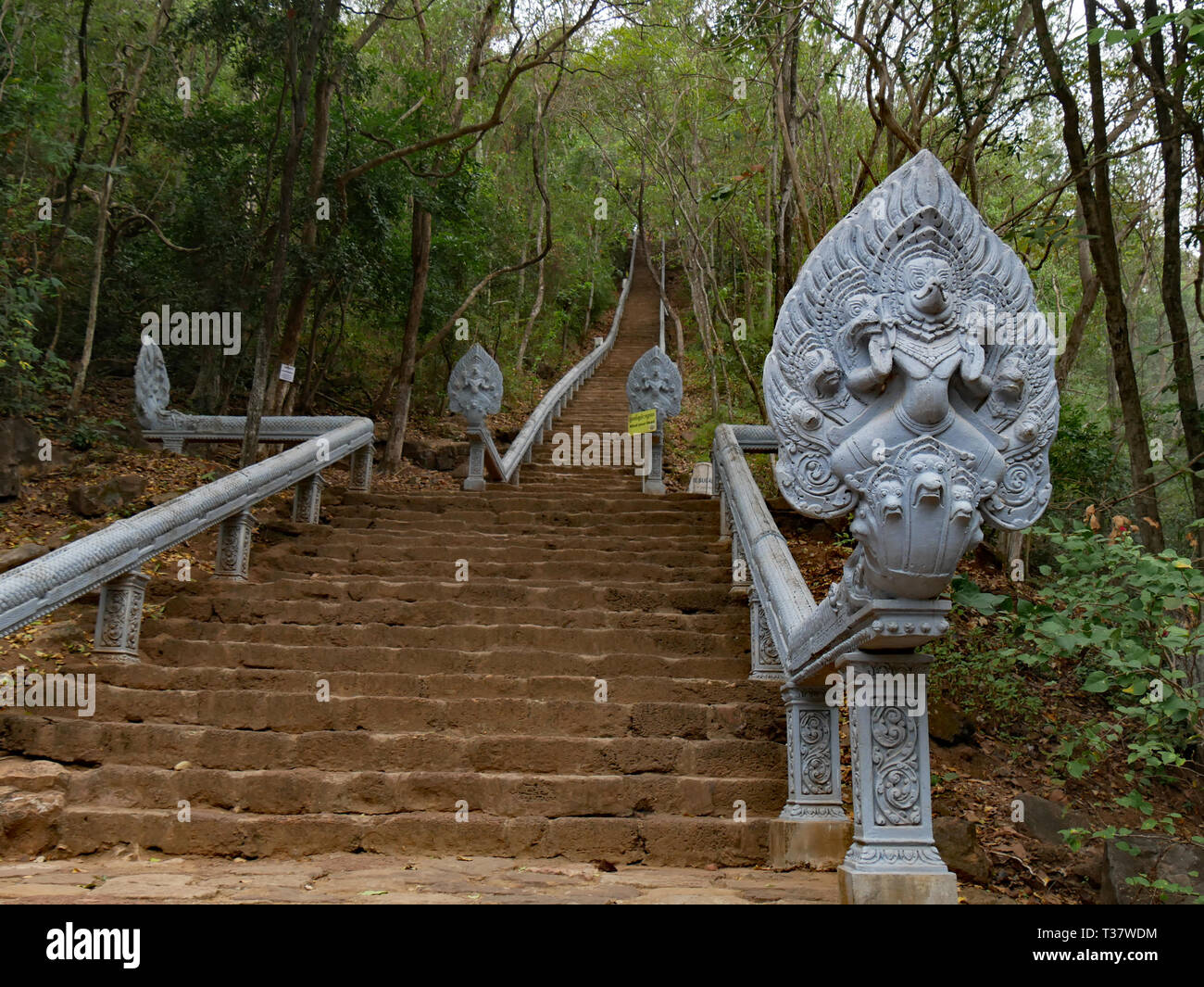 Battambang, Cambodia. The spectacular staircase and Nagas at Wat Phnom ...