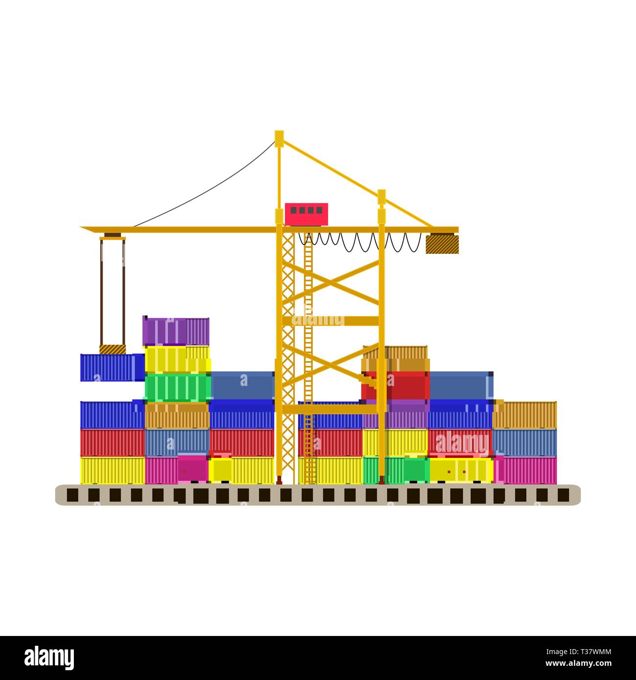 cargo port container crane and colorful containers isolated on white ...