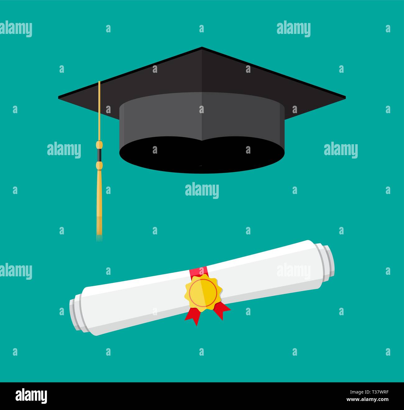 Rolled Diploma Vector School Graduation Diploma Rolled Paper & Ribbon