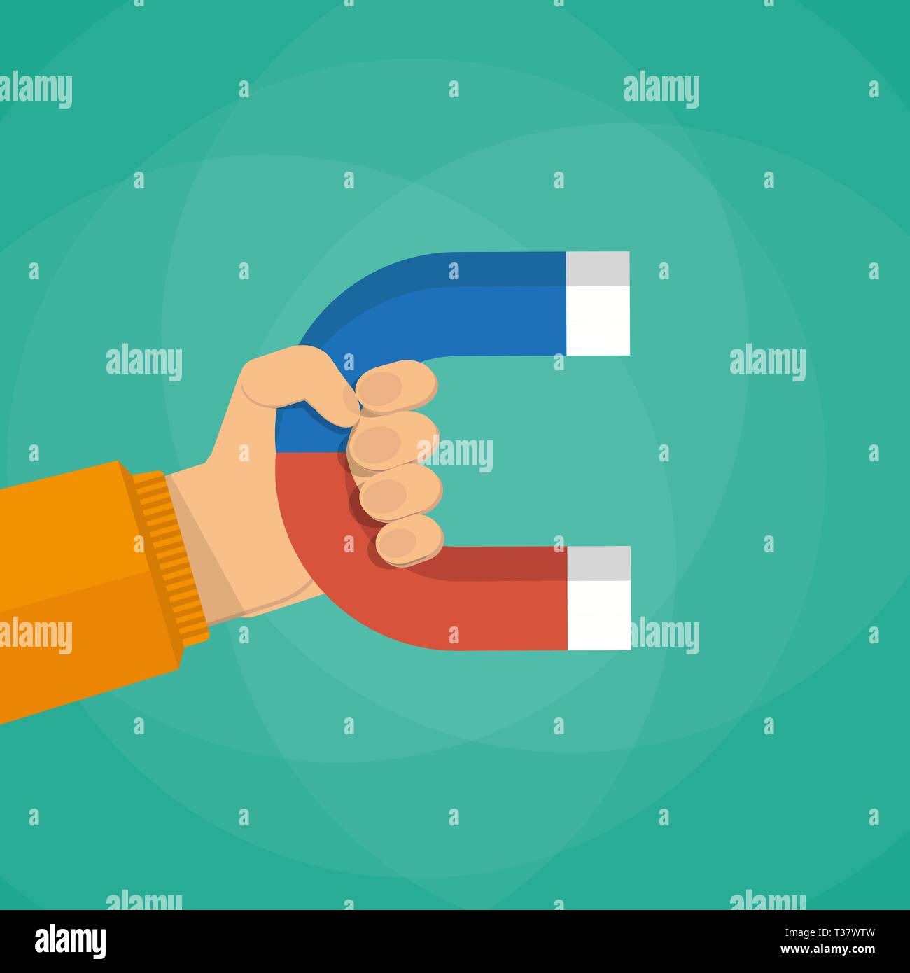 human hand with magnet. vector illustration in flat style on green ...