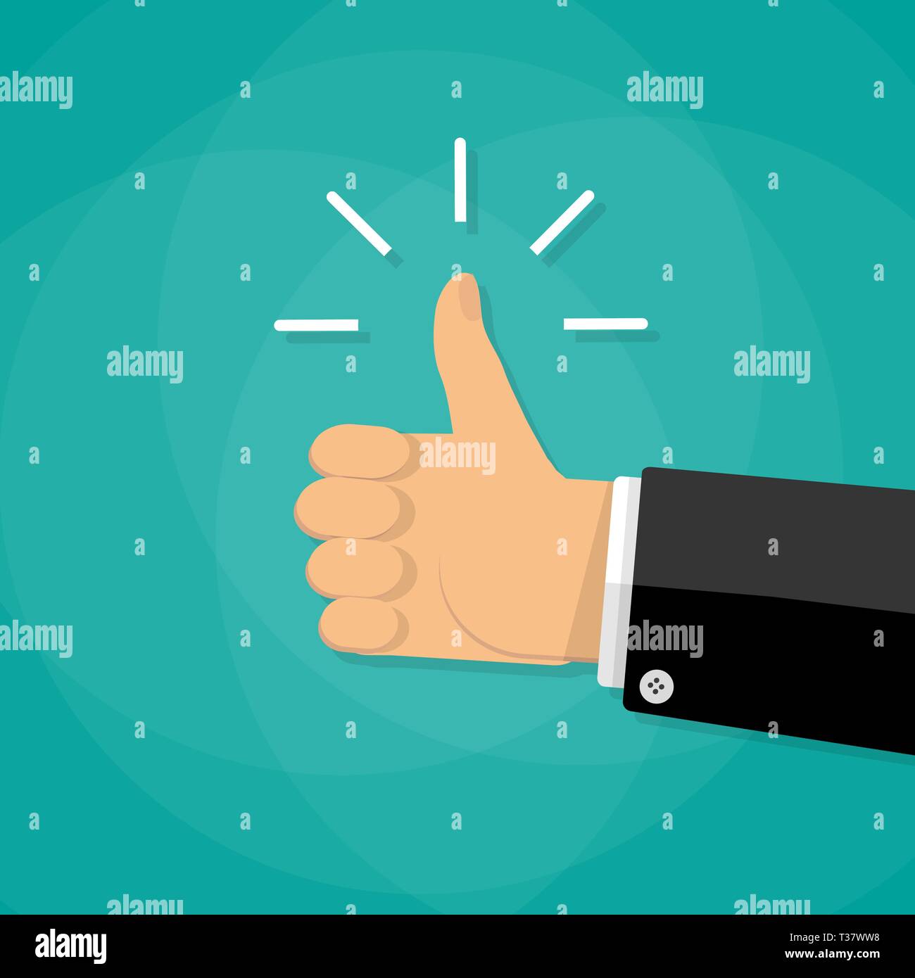 Hand with thumb symbol. vector illustration in flat style on green ...